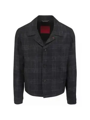 Isaia Check-pattern Spread-collar Jacket - Black