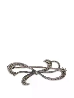 Vintage Tone Bow Brooch - Silver