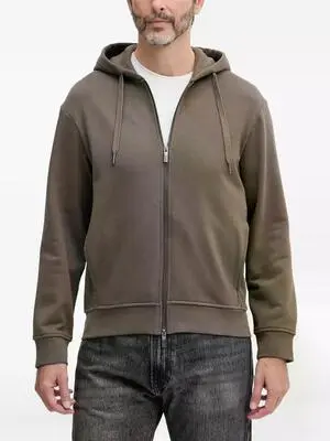 Armani Exchange Logo Embroidered Zip-up Hoodie - Brown
