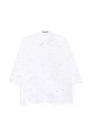 D.exterior Floral Cutout Scalloped Hem Shirt - White