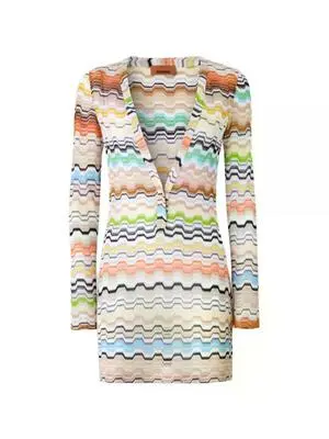 Missoni Zigzag Knit V-neck Mini Dress - Neutrals