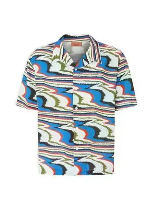 Missoni Bowling Shirt In Viscose With Flame Print - Blue