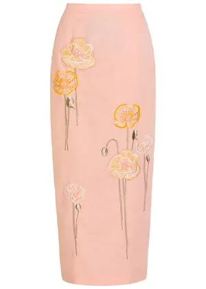 Bernadette Floral Embroidered Midi Skirt - Pink