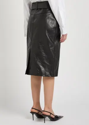 Saint Laurent Belted Leather Midi Skirt