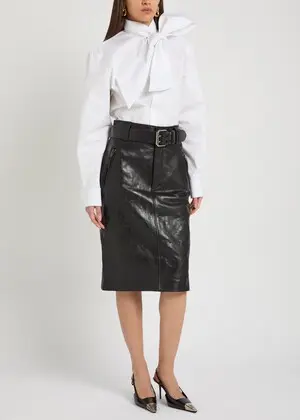 Saint Laurent Belted Leather Midi Skirt