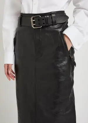 Saint Laurent Belted Leather Midi Skirt