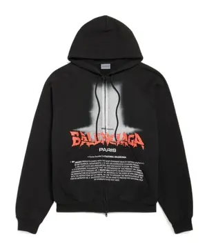 Balenciaga Oversized Zipped Hoodie With Graphic Print - Black