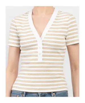 Veronica Beard Striped V-neck Short-sleeved Top