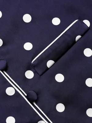 SELF-PORTRAIT Navy Polka Dot Satin Top - Black