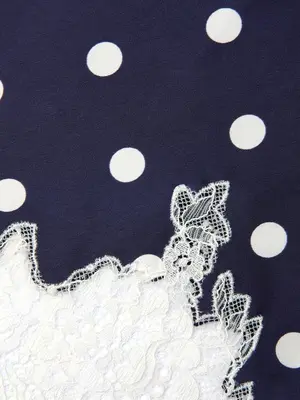SELF-PORTRAIT Navy Polka Dot Satin Midi Skirt