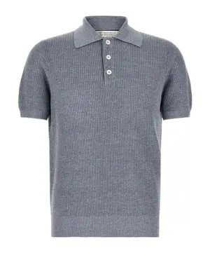 Brunello Cucinelli Short Sleeved Knitted Polo Shirt - Gray