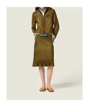 Miu Miu Waxed Suede Skirt - Green