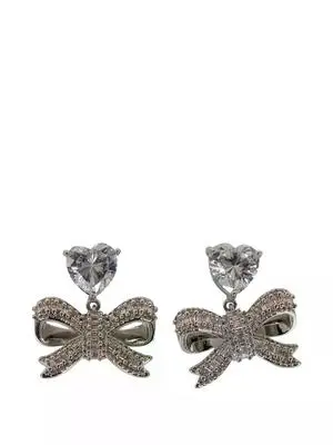 SELF-PORTRAIT Crystal Embellished Bow Drop Earrings - Silver