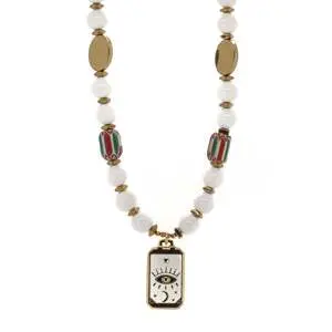 EBRU JEWELRY Mystic Eye Tarot White Jade Talisman Choker Necklace - White/gold