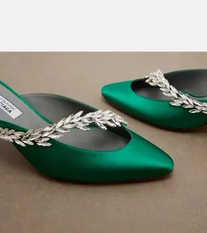 Balenciaga X Manolo Blahnik Embellished Satin Mules - Green