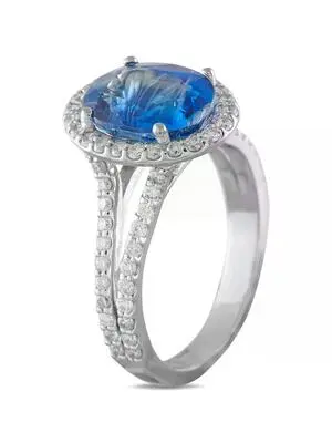 LB EXCLUSIVE Sapphire And Diamond Halo Ring In 14k White Gold - Silver