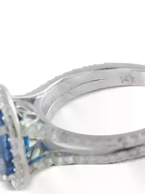 LB EXCLUSIVE Sapphire And Diamond Halo Ring In 14k White Gold