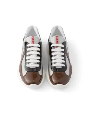 Prada America's Cup Sneakers In Patent Leather And Technical Fabric - Brown