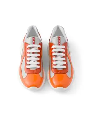 Prada Patent Leather And Technical Fabric America's Cup Sneakers - Orange