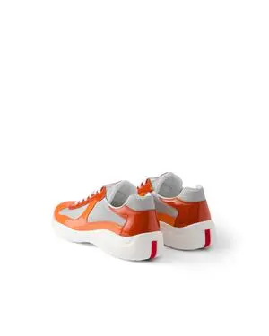Prada Patent Leather And Technical Fabric America's Cup Sneakers - Orange