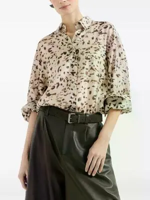 Brunello Cucinelli Lynx Print Monili Embellished Silk Pongee Shirt