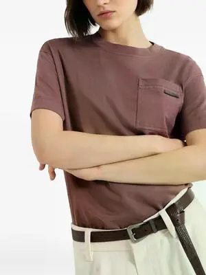Brunello Cucinelli Cotton Jersey T-shirt With Monili Detail - Brown