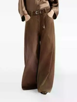 Brunello Cucinelli Stretch Cotton And Cashmere Corduroy Maxi Trousers With Monili Embroidery - Brown