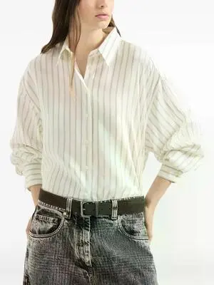 Brunello Cucinelli Striped Silk-poplin Shirt With Monili Embellishments