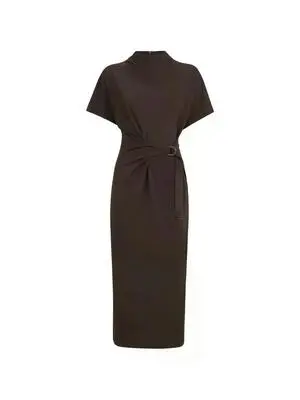 Brunello Cucinelli Techno Wool Jersey Wrap Belt Dress With Monili