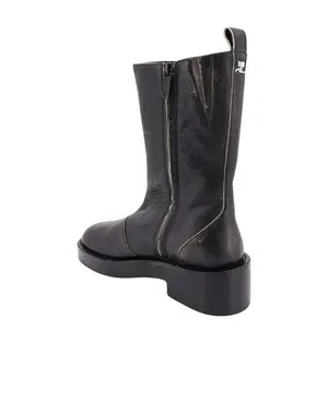 COURREGES Zip Detailed Round Toe Ankle Boots