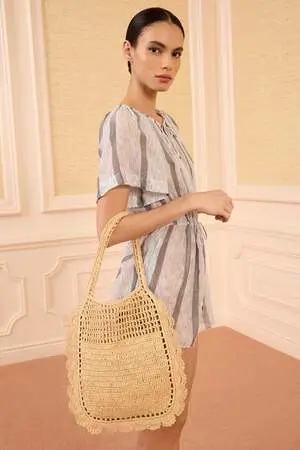 Ulla Johnson Marina Raffia Flat Tote Handbag - Natural