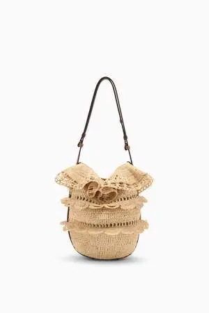 Ulla Johnson Marina Raffia Ruffle Bucket Handbag - Natural