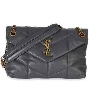 Saint Laurent Grey Quilted Lambskin Loulou Puffer Chain Satchel - Gray