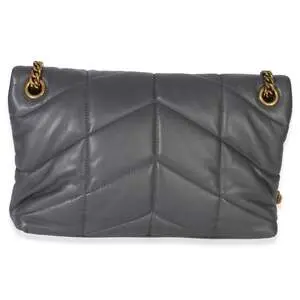Saint Laurent Grey Quilted Lambskin Loulou Puffer Chain Satchel - Gray