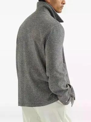 Brunello Cucinelli Cashmere And Silk Diagonal Field Jacket With Nappa Leather Inserts