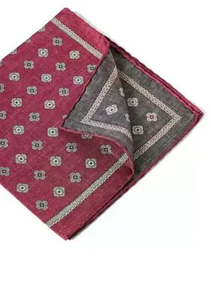 Brunello Cucinelli Silk Pocket Square With Medallion Design - Red