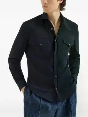 Brunello Cucinelli Cotton-piqué Western Shirt - Blue