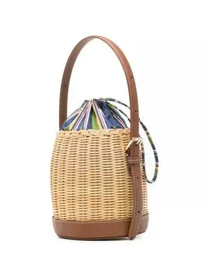 Maje Blanca Wicker-panelled Leather Bucket Bag