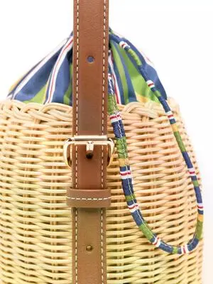 Maje Blanca Wicker-panelled Leather Bucket Bag