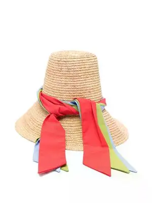 Maje Raffia Sun Hat With Multicolored Ribbon Tie - Neutrals