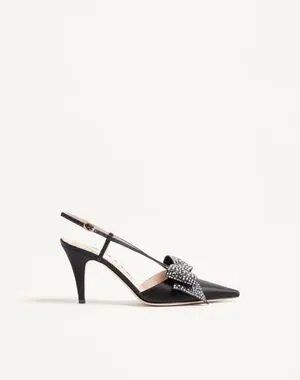 Valentino Garavani Slingback Pumps In Satin With Embellished Bow Detail - Black