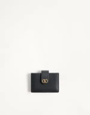 Valentino Garavani Vlogo Signature Cardholder In Grainy Calfskin - Black
