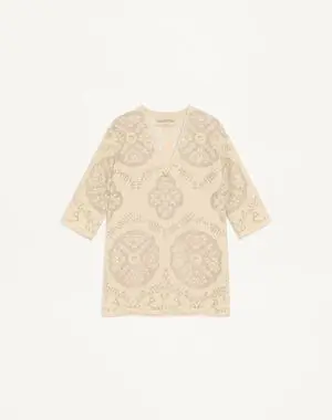 Valentino Garavani Short Dress In Floral Stamp Blanket - Ecru/silver