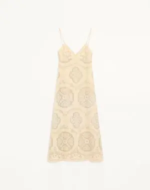 Valentino Garavani Midi Dress In Floral Stamp Blanket - Ecru/silver