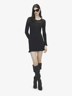 Alexander McQueen Viscose Blend Pointelle Knit Mini Dress - Black