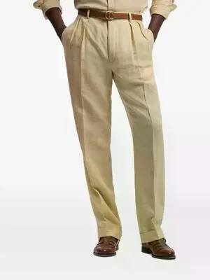Ralph Lauren Purple Label Beige Check Pleated Trousers