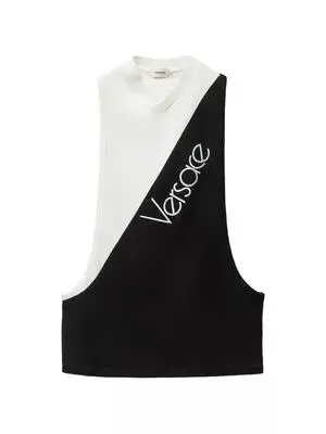 Versace Embroidered Logo Cotton-jersey Tank Top - Black