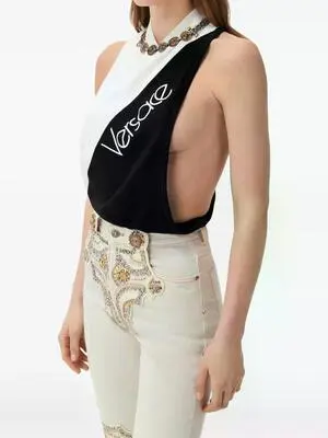 Versace Embroidered Logo Cotton-jersey Tank Top
