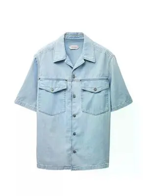 Versace Embroidered-logo Denim Cotton Shirt