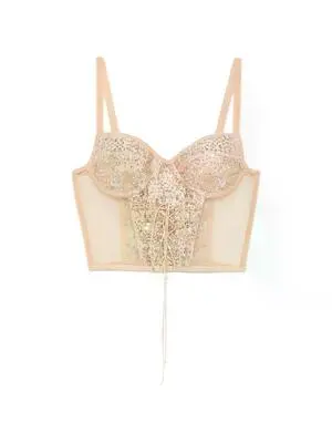 Ermanno Scervino Lace-up Corset Top With Sequin Embellishment - Neutrals